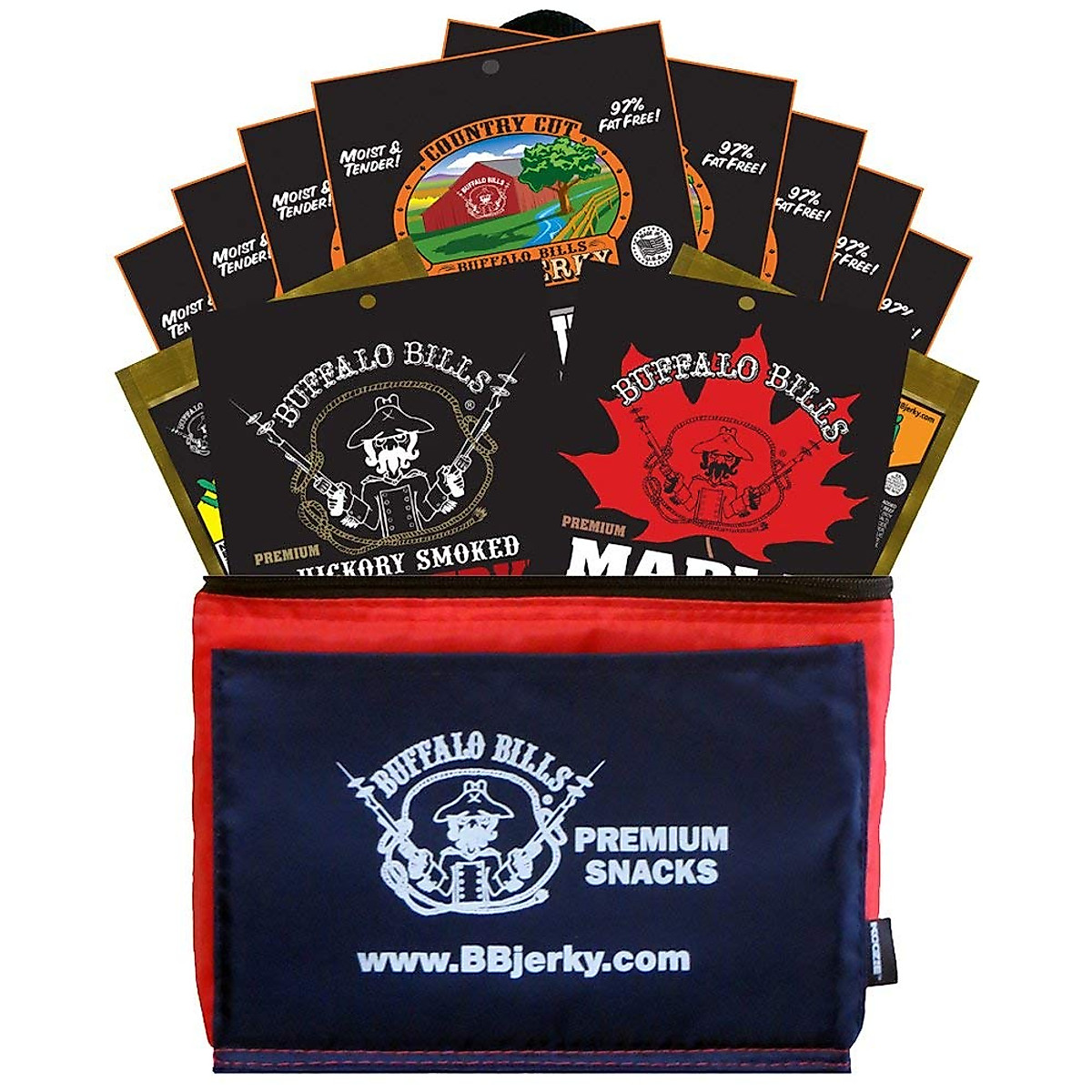 Buffalo Bills 12-Piece Beef Jerky Sampler Patriotic 6-Pack Gift Cooler (12 mixed 1.5oz jerky packs)