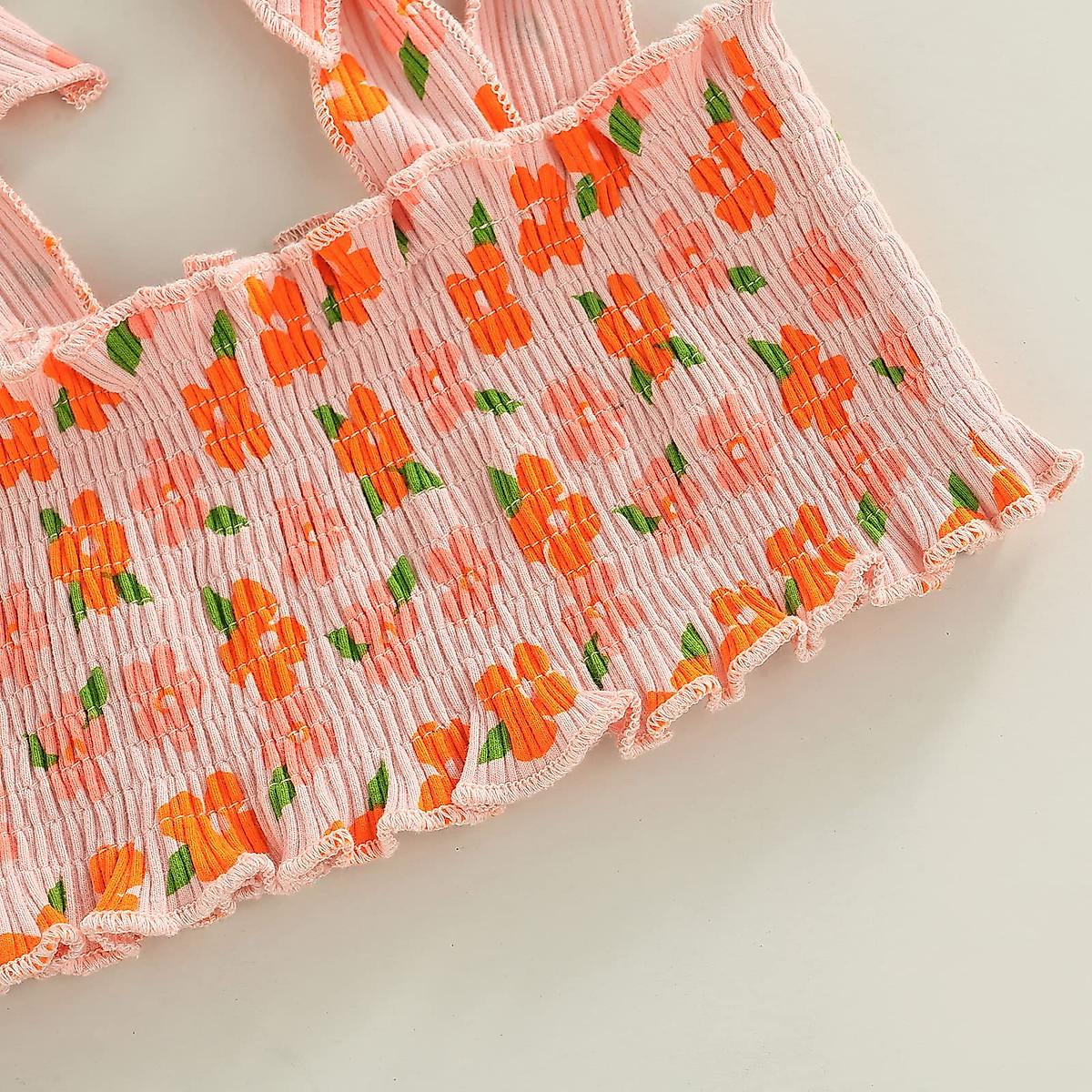 Toddler Baby Girl 2Pcs Outifts Kids Floral Sleeveless Strap Vest Tops High Waist Flared Pants Bell Bottoms Clothes (Flower Pink,2-3T)