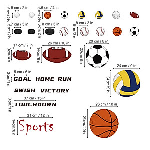 decalmile Sports Wall Decals Basketball Football Wall Stickers Peel and Stick Removable Wall Art for Kids Bedroom Boys Room Nursery Classroom