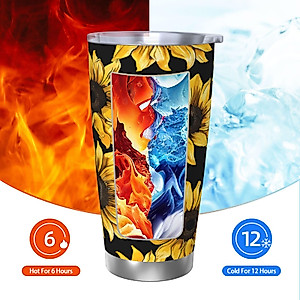 AYCZN Sunflowers 20 OZ Tumbler Stainless Steel Travel Coffee Mug, Yellow Floral Insulated Water Bottle with Lid Leakproof Thermal Cup