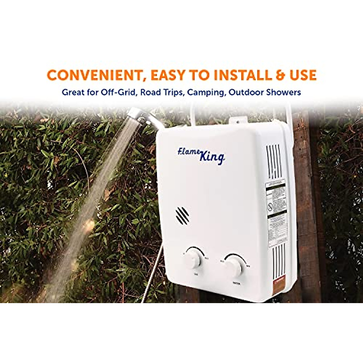 Flame King YSNAZ132 Portable Tankless Water Heater Propane Gas 5L 1.32GPM at 34,000 BTU, Outdoor Instant Hot Water Shower for RV, Camping, Farm, Cabins