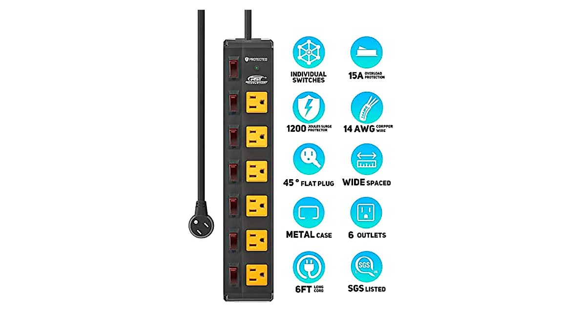 CRST 6-Outlet Power Strip with Individual Switches