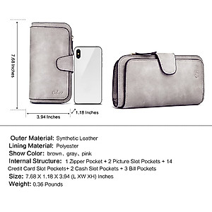 CLUCI Women Wallet Fashion Soft Leather Designer Zip Magnetic Multi Card Holder Organizer Travel Ladies Clutch Trifold Dark Grey