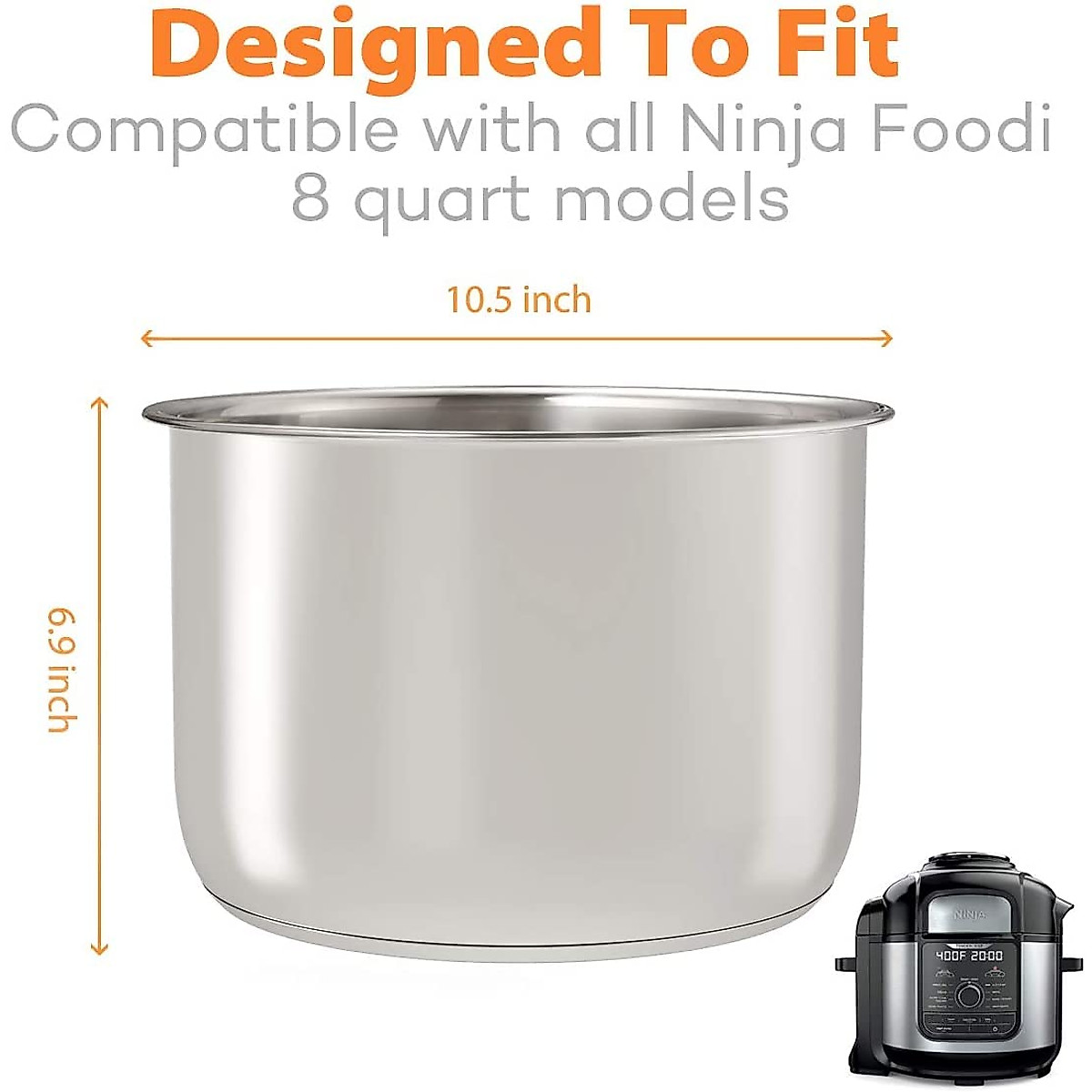 Goldlion Accessories for Ninja Foodi 8 Qt, Stainless Steel Inner Pot, Inner Pot Cover