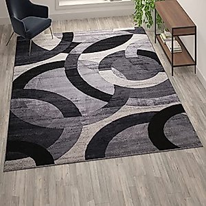 Flash Furniture Harken Collection 8' x 10' Geometric Area Rug - Black and Gray Olefin Facing - Jute Backing - Living Room or Bedroom