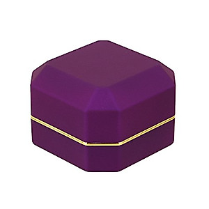 Multifit Square Shape Velvet Proposal Engagement Ring Box Case LED Light Jewelry Coin Gift Box(Purple)