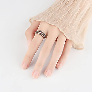 YJZON Anxiety Ring for Women,925 Sterling Silver Adjustable Ring,Fidget Rings Beads Spinner Ring with Gift Box(8 Beads)