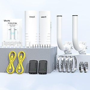 Wireless Bridge, UeeVii CPE452 Point to Point 5.8G Long Range Outdoor WiFi CPE with 14DBi High-Gain Antenna,24V PoE Adapter,2 LAN Port, Work with Starlik, Extend Network to Shop, Barn, Garage, 2Pcs