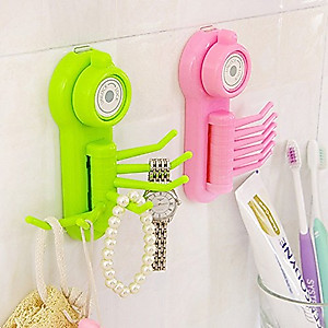 HandmadeTHshop Strong Vacuum Wall Sucker six Claw Hooks Home Kitchen Bathroom Living Storage Debris Organizer Wall Accessorie (Pink)