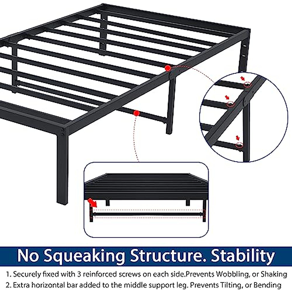 LUSIMO Twin Bed Frame 14 Inch Metal Bed Frame with Storage Twin Size Platform Bed Frame No Box Spring Needed Heavy Duty Steel Slat and Anti-Slip Support Easy Quick Lock Assembly Black