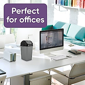 Superio 1.25 Gal Mini Plastic Trash Cans with Swing Top Lid, (2 Pack) Small Waste Bin for Countertop, Desk, Vanity, Bathroom 5 Quart (Grey/Black)