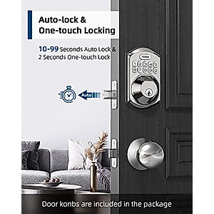 Fingerprint Door Lock Set - TEEHO Keyless Entry Door Lock with Handle - Door Knob with Keypad Deadbolt - Smart Locks for Front Door - Auto Lock - No Need App - Easy Installation - Satin Nickel