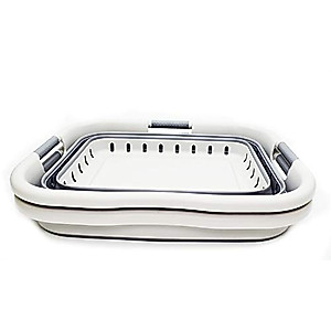 SAMMART 41L (10.8 gallon) Set of 2 Collapsible 3 Handled Plastic Laundry Basket-Foldable Pop Up Storage Container/Organizer-Space Saving Hamper/Basket (2, Grey/Dark Grey)