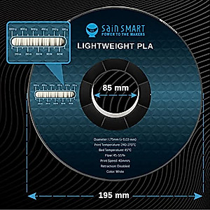 SainSmart Light Weight Filament 1.75mm, LW-PLA Low-Density Active Foaming 3D Printer Filament for RC Planes Drone Parts and Cosplay, White PLA Filament, 1KG