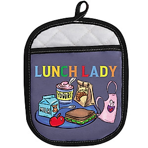 WZMPA Lunch Lady Pot Holders School Lunch Lady Appreciation Gift Lunch Lady Kitchen Hot Pads for Cafeteria Worker (Lunch Lady Holder)