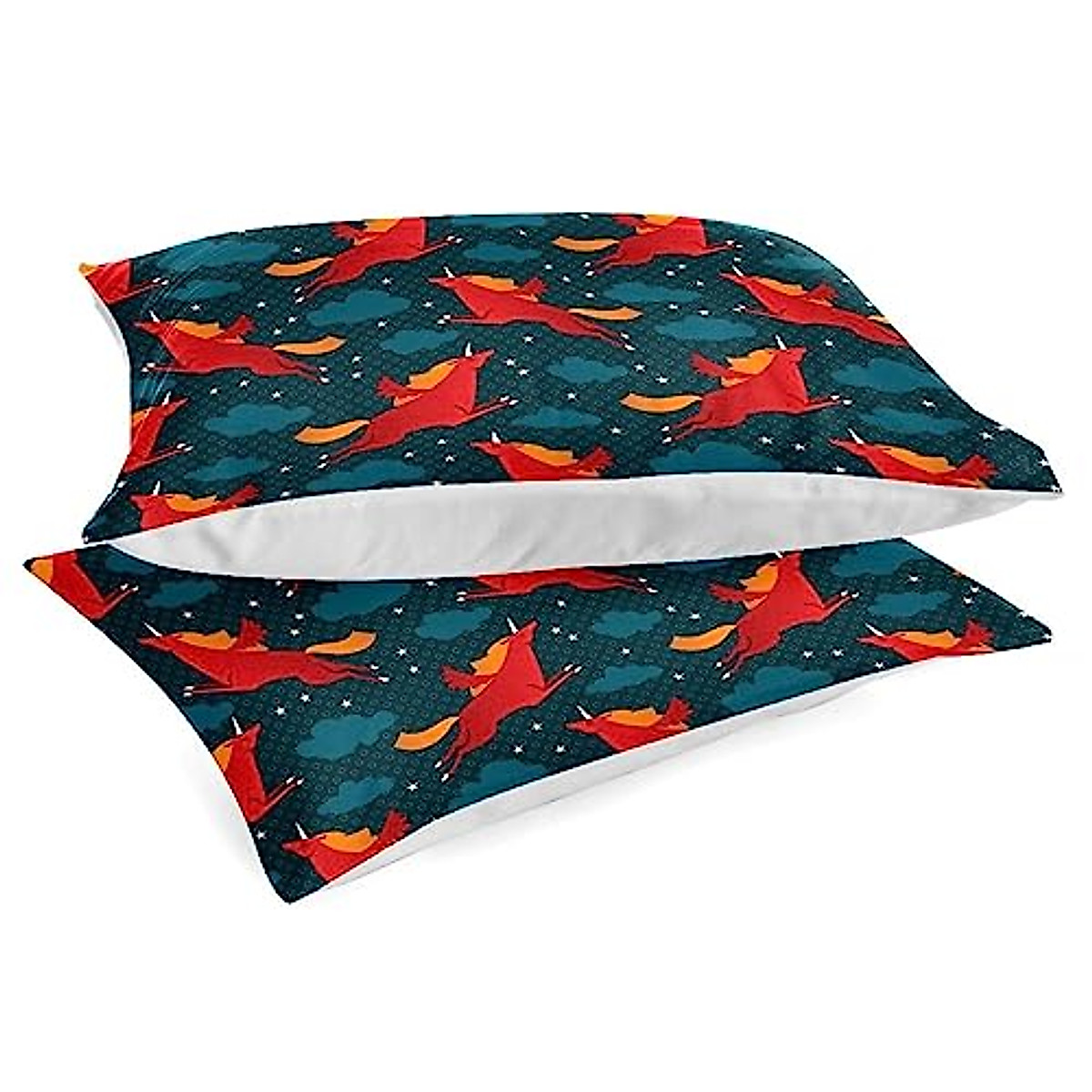 DragonBtu Unicorns Red 3 Piece with 2 Pillow Shams Comfortable Print Bedding Set Soft Comforter Cover Set for Women Girl