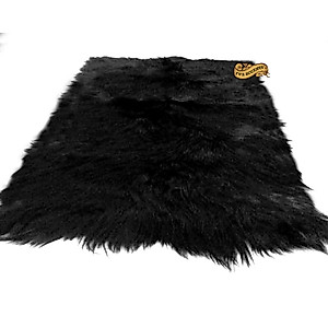 Shaggy Mongolian Sheepskin Faux Fur Throw Blanket Luxury Faux Fur Black Shag Minky Cuddle Fur Lining (5'x6')