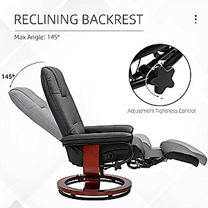 HOMCOM Faux Leather Manual Recliner, Adjustable Swivel Lounge Chair with Footrest, Armrest and Wrapped Wood Base for Living Room, Black