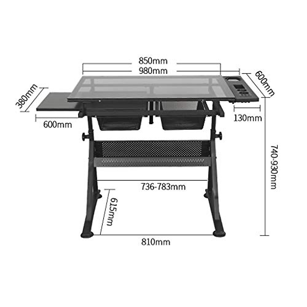 EESHHA Drawing Table Drafting Desk, Drafting Table with Storage, Height Adjustable Tiltable Art Desk, Glass Panel Drawing Desk, for Work Study Painting Craft Table