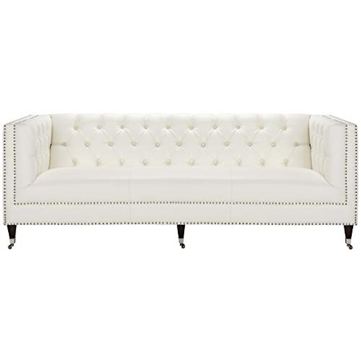 Safavieh Couture Home Miller White Leather and Chateau Brown Tufted Sofa