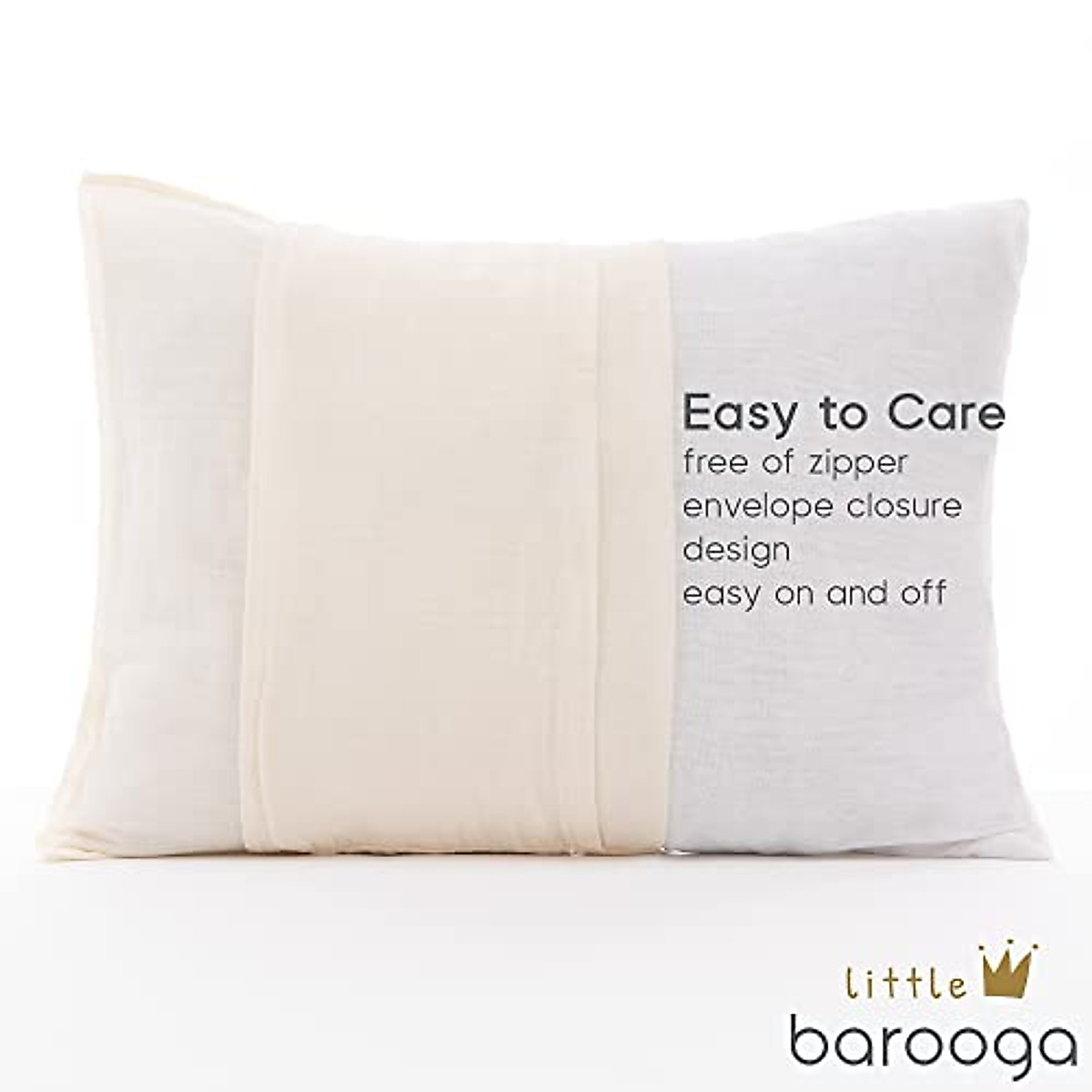 Barooga Toddler Pillowcase, 14"x19", 2 Pack, Muslin Baby Pillow Cases, 100% Cotton, Fits Pillows Sized 12"x16", 13"x18", or 14"x19", Envelope Closure Pillow Cover for Girls and Boys (Cream)