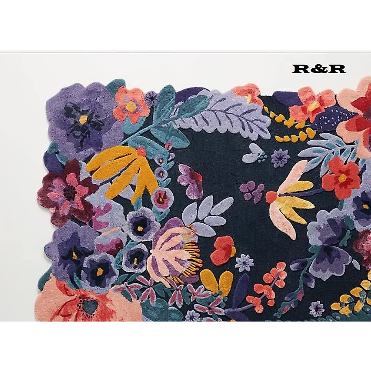 Restoration and Renovation Handmade Flower Multicoloured Irregular Area Rug 100% Imported Blended Wool Floral Area Rug (Navy, 8x5 ft)