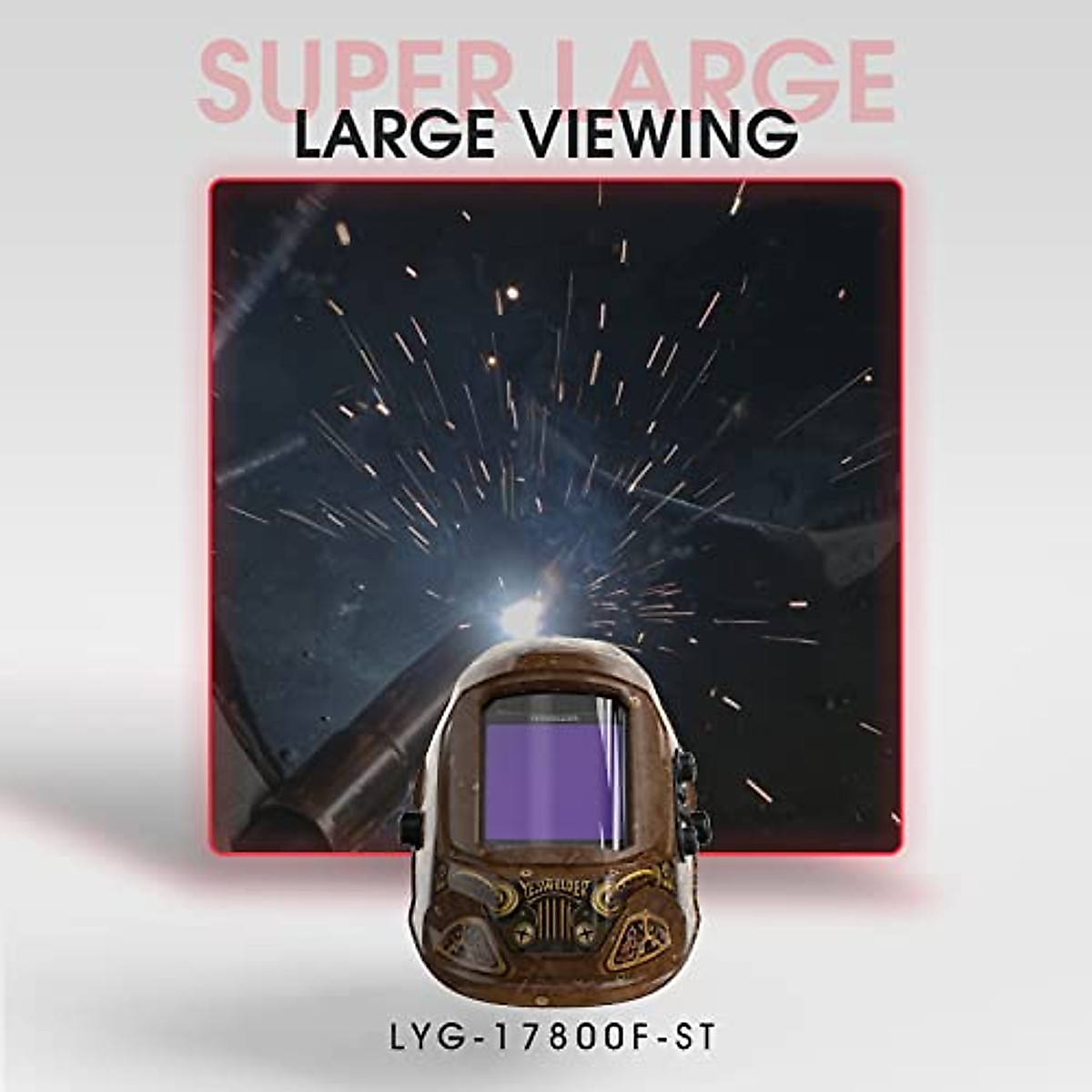 YESWELDER Large Viewing Screen 3.93"X3.66" True Color Solar Power Auto Darkening Welding Helmet, 4 Arc Sensor, for TIG MIG Arc Weld Grinding Welder Mask LYG-17800F-ST