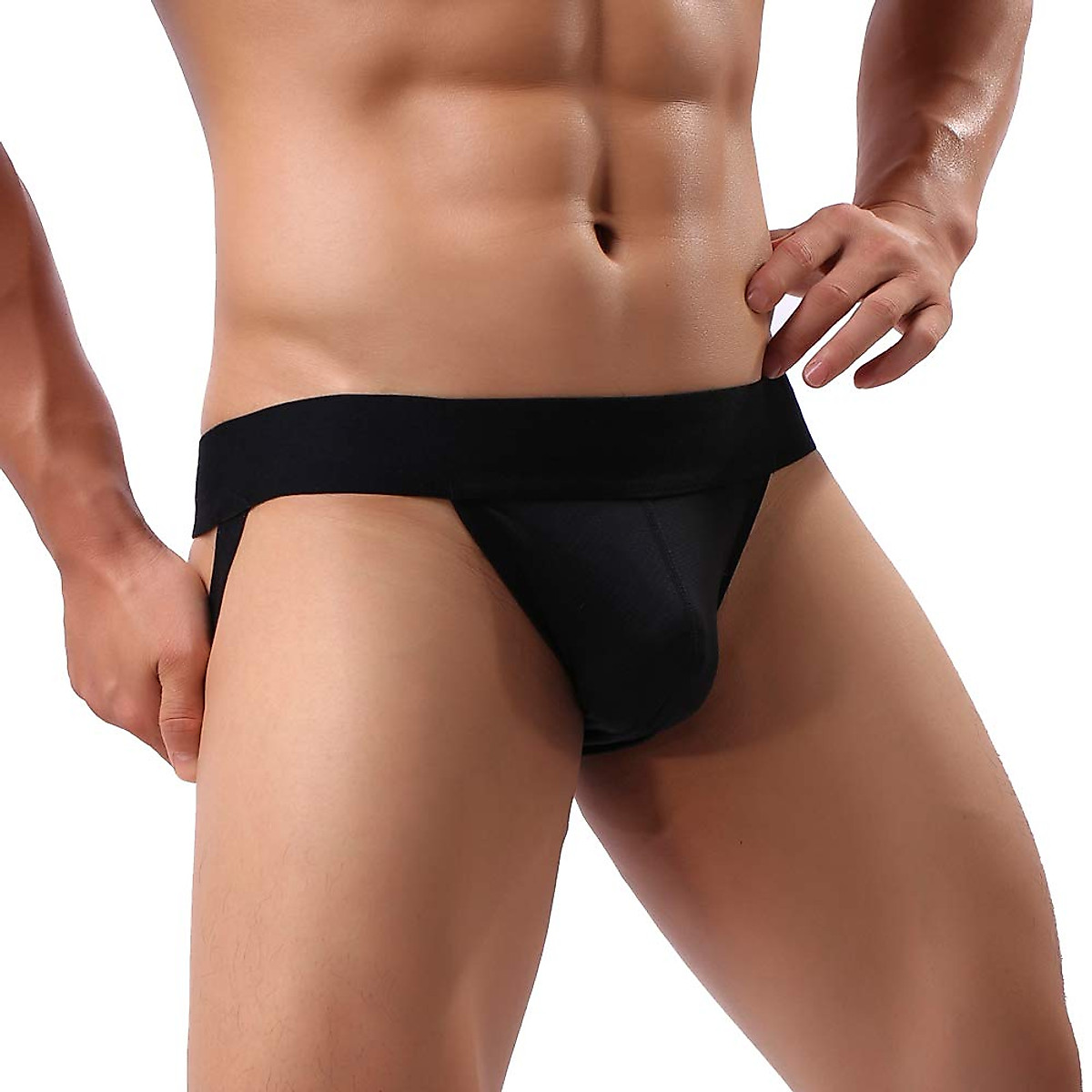 Billtop Men's Jockstrap Mesh Pouch Athletic Supporters Underwear, 4 Pack Black, Large