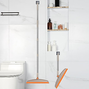 Silicone Broom for Indoor Cleaning Floor Squeegee Scrubber Adjustable Telescopic Pole Professional 180° Rotatable Magic broom for Tile Floor Garage Deck Bathroom Window Floor Wiper