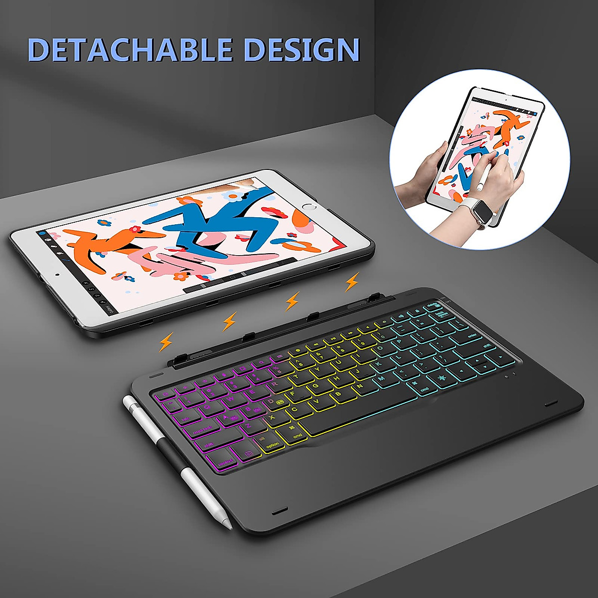 FINTIE Keyboard Case for iPad 10.2 inch 9th / 8th / 7th Generation (2021/2020 / 2019), 7 Color Backlit Wireless Bluetooth Keyboard, Magnetically Detachable Cover, Auto Sleep Wake, Black