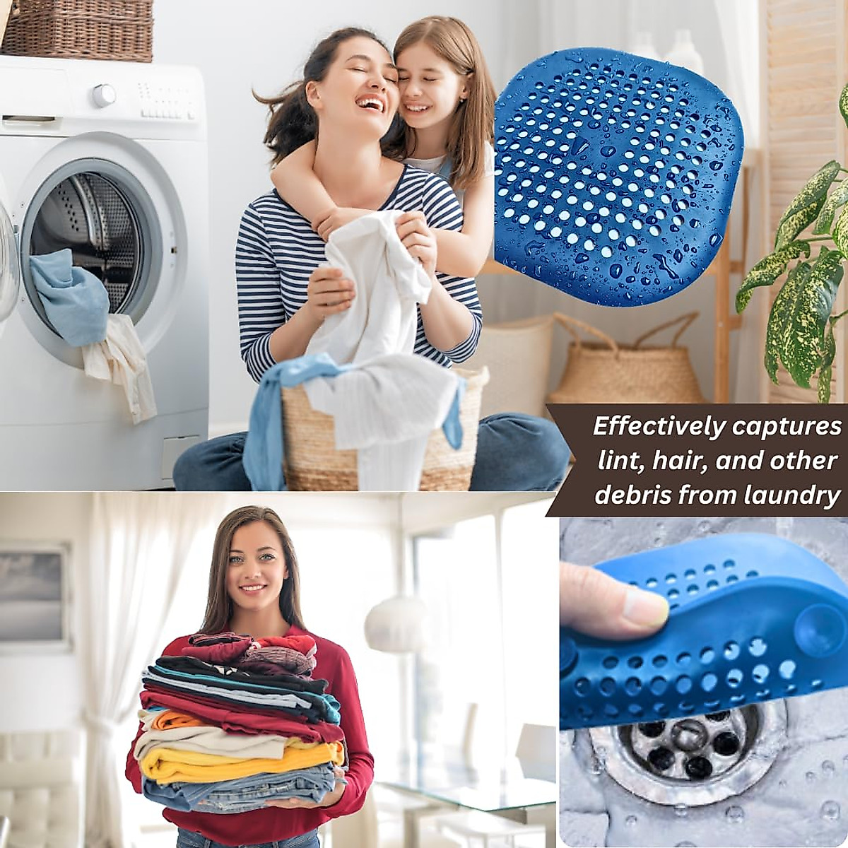 Elegaro Silicone Drain Hair Catcher with Suction Cup Hair Stopper for Shower Bathtub Kitchen Sink Pack of 2 Blue, Sky Blue