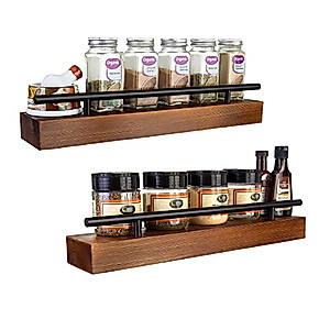 Ripple Creek Floating Shelf Spice Rack - Multipurpose Pantry, Kitchen & Bathroom Wall Mounted Organizer for Spices, Essential Oils - Rustic Wood Hanging Shelving for Home - Solid Pine