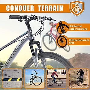 COSTIC 26 Inch Youth/Adult Mountain Bike,21 Speeds,Secure Frame 26 Inch Aluminum Wheels, Suspension Fork，with Dual Disc-Brake for Men Women MTB Adult Bicycle (Matte Grey)
