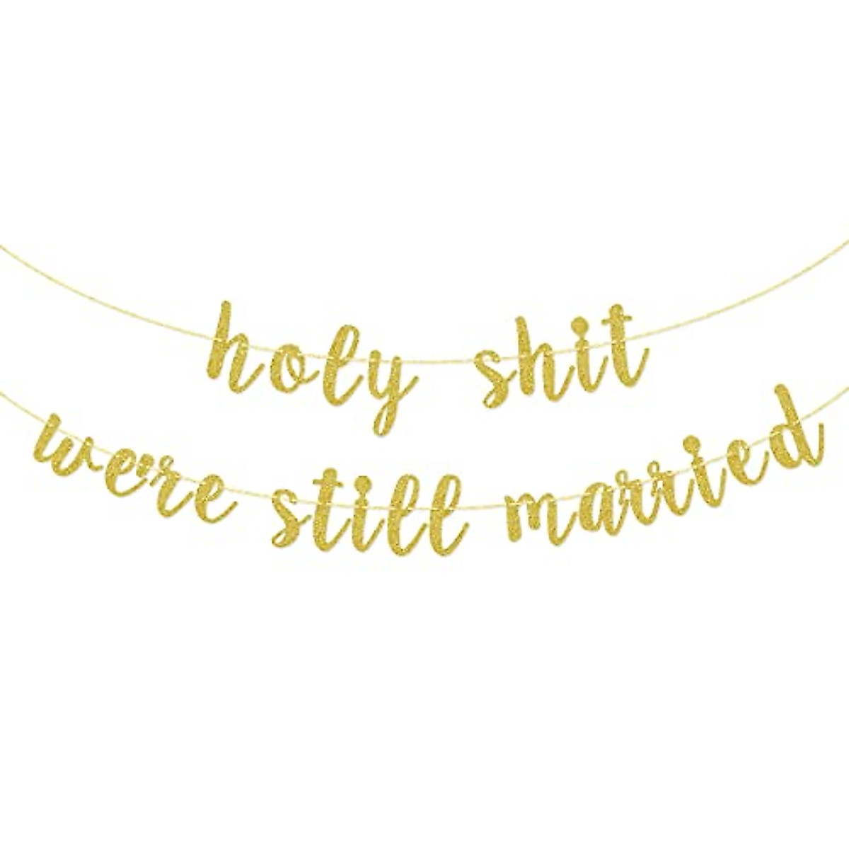 Holy Shit We're Still Married Banner, Funny Wedding Anniversary Decoration for Wife or Husband, Gold Gliter Party Sign