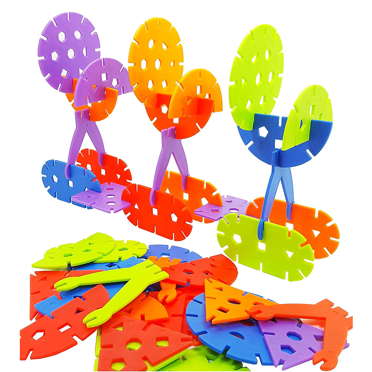 Skoolzy Rainbow Jumbo Creative Flakes 120 Piece Set - Montessori Sensory Toys Toddler Toys Building Blocks Occupational Therapy Educational Toys for Toddlers STEM Toys for Ages 2+ Includes eBook