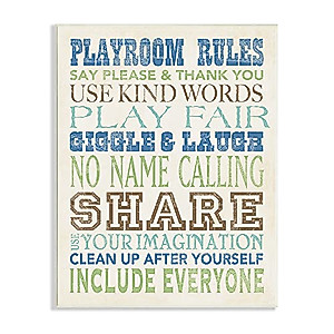 Stupell Home Décor Playroom Rules Typography in Blues, Green and Brown Canvas Wall Art, 16 x 20, Multi-Color