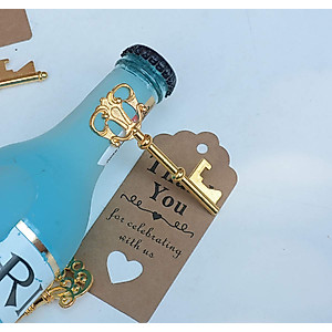 50 Pcs Gold Skeleton Key Beer Bottle Opener With 100 Pcs Thank You Card and 98 Feet Hemp Rope for Wedding Party Favors (50pcs Gold)