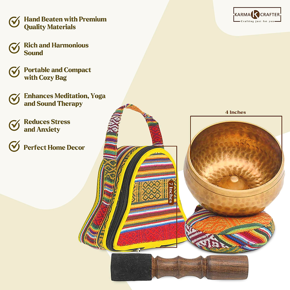 Discover Tranquility: Handcrafted 4-Inch Lingam Tibetan Singing Bowl Set from Nepal - Elevate Meditation, Sound Bath, and Healing - Complete Set with Cushion, Mallet, and Stylish Carrying Bag