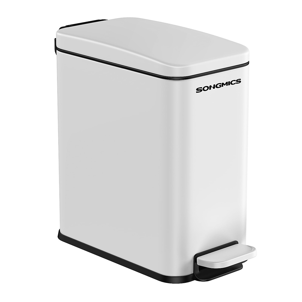SONGMICS Bathroom Trash Can, 1.3 Gallon (5 L) Small Trash Bin with Lid, Slim for Small Spaces, Stainless Steel Garbage Can, Soft Close, White ULTB560W05
