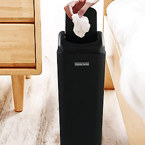 Readsky 3.5 Gallon Plastic Swing Lid Trash Can, Waste Bin with Swing Top, Black