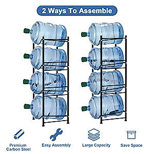 5 Gallon Water Bottle Jug Holder 4 Tier Heavy Duty Water Cooler Jug Storage Rack Detachable Gallon Water Jug Bottle Organizer Shelf for Home Kitchen Office Breakroom Space Save, Black