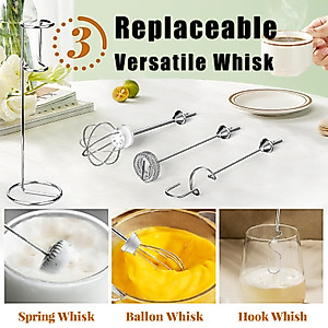 Nahida Black Milk Frother Wand for Coffee, Frother Handheld with Stand Rechargeable Electric Whisk with 3 Heads 3 Speeds Drink Mixer Coffee Frother Foam Maker For Latte, Cappuccino, Hot Chocolate, Egg