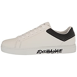 A|X Armani Exchange Men's Updated Leather Sidewall Logo Sneaker, Op.White+Black, 11