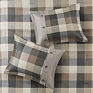Madison Park Ridge Comforter Set-Cabin Lodge Plaid Herringbone Design All Season Down Alternative Cozy Bedding with Matching Bedskirt, Shams, Decorative Pillow, Queen(90"x90"), Neutral 7 Piece