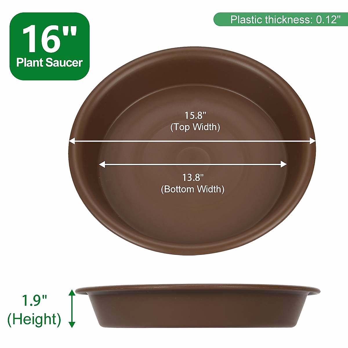 TITE Plant Saucer 16 inch,Heavy Large Planter Durable Thicker Plastic Plant Trays for Indoors and Outdoor,Plant Saucer Drip Trays,Brown (16 inch,Brown) Pack of 3