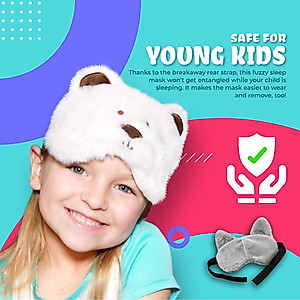 Matt and Mollie Kids Safety Sleep Mask - Children's Eye Cover for Sleeping at Home & During Travel - Cute Animal Designs, Wide Adjustable Pull-Apart Strap (Gray Cat)