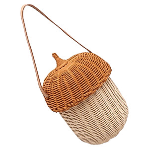 Zerodis Kids Rattan Storage Basket, Cute Photography Props Exquisite Hand Woven Decorative Rattan Basket Bag Acorn Shaped for Home (Large Handbag)