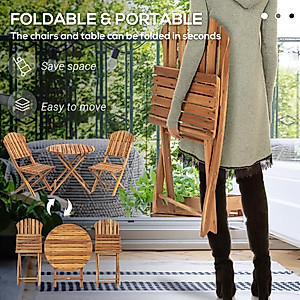 Outsunny 3-Piece Acacia Wood Bistro Set, Foldable Bistro Table and Chairs, Outdoor Bistro Set for Garden, Backyard, Balcony, Deck, Porch, Natural Wood Finish