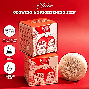 Koji White Kojic Acid Bump Eraser Body Scrub Soap for Exfoliation Butt, Elbow, Underarm with Glutathione, Coenzyme Q10, Skin Brightening for Fade Dark Spots, Fine Lines and Wrinkles, 2.82 oz (2 Bars)