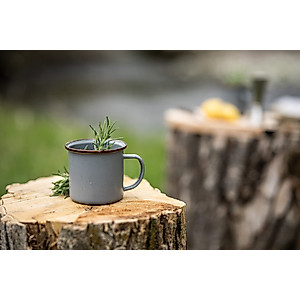 Barebones Enamel Cup - Enameled Steel Mug Set of 2 14-oz - Stainless Steel Rim for Camping and Outdoor Use- Slate Gray